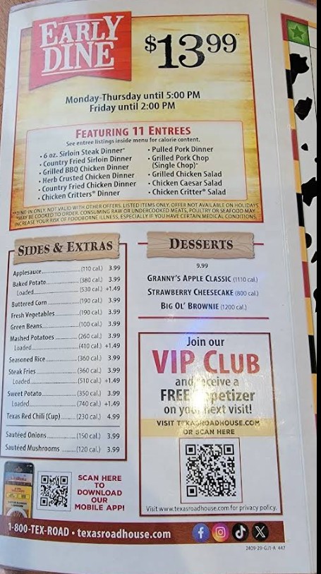 Texas Roadhouse menu in Corona, CA | Steaks, Ribs & More