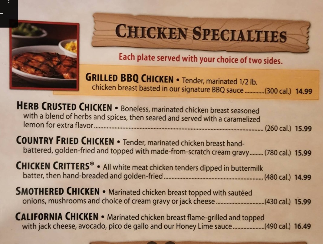 Texas Roadhouse menu in Corona, CA | Steaks, Ribs & More